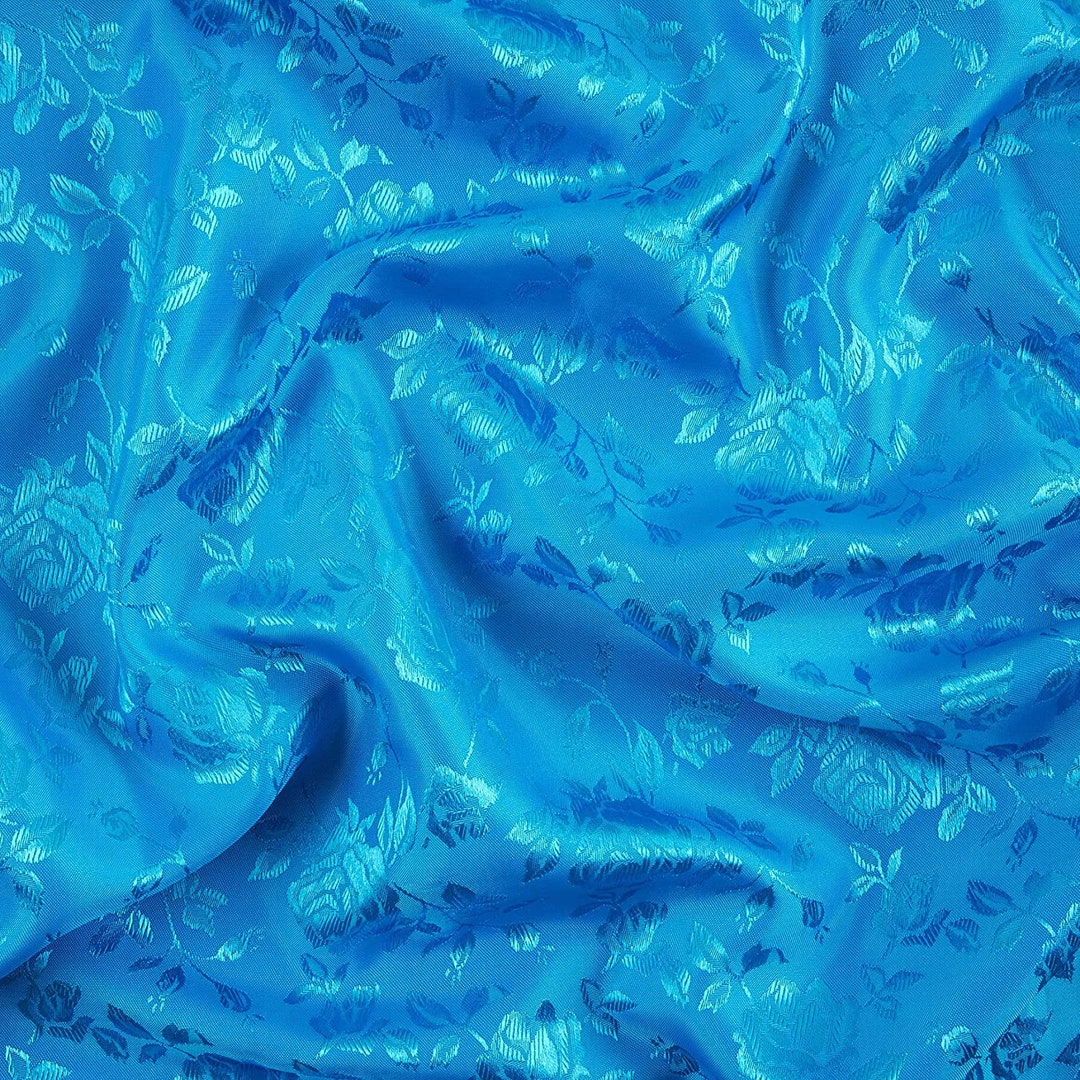 59 60 Turquoise Floral Jacquard Brocade Satin Fabric 100 Polyester Etsy