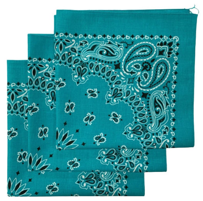 Made in the USA Turquoise Paisley Bandanas - (3 Pack) 100% Cotton 22" X ...