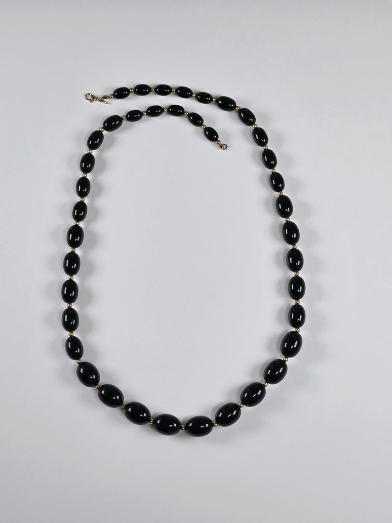 Monet Black Lucite Necklace, Graduated Oval Bead Opera Strand - Etsy