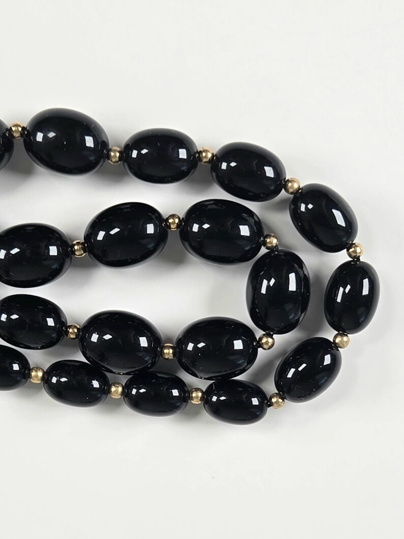 Monet Black Lucite Necklace, Graduated Oval Bead Opera Strand - Etsy