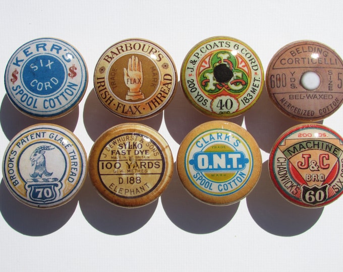 Set of 8, Vintage Thread Spool Sewing Knobs, Natural Wood Finish ...