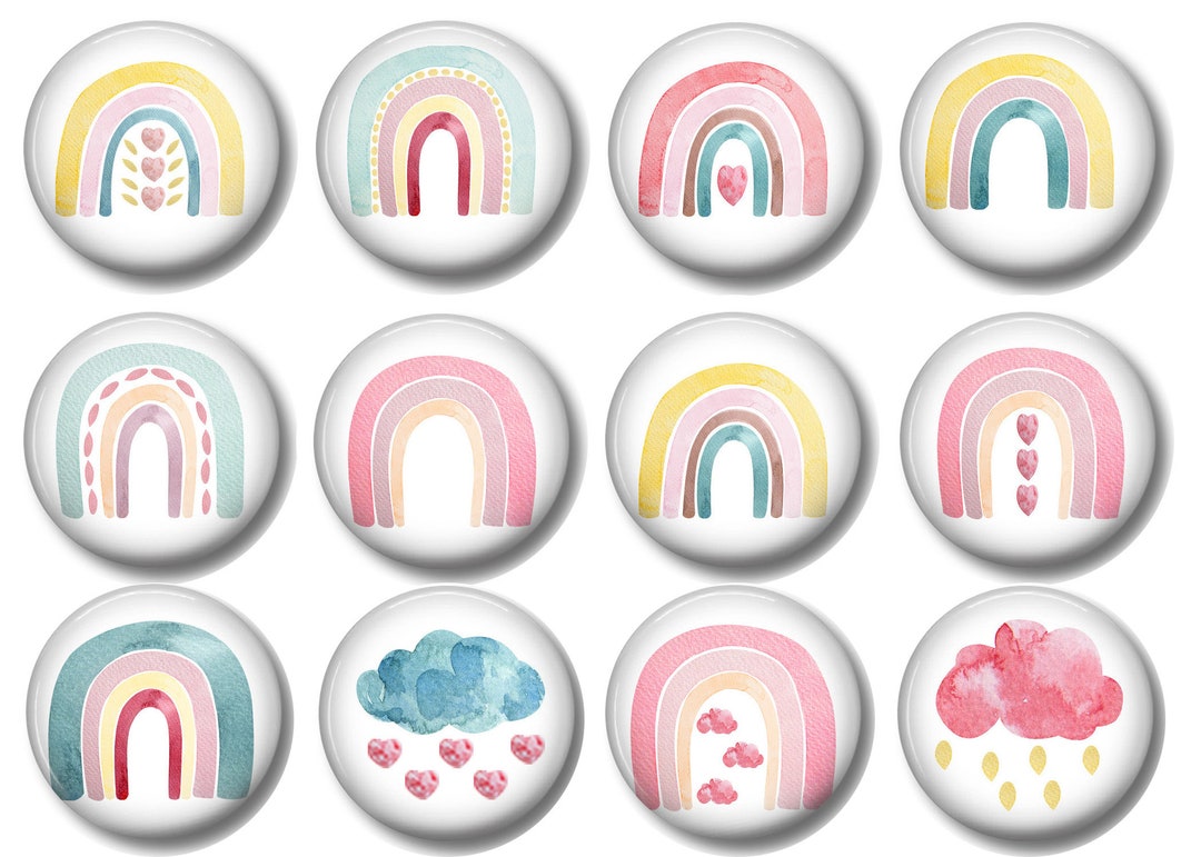 Set of 12, Watercolor Rainbow Knobs, Rainbow Knobs, Rainbows, Clouds ...