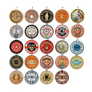 Set of 8, Vintage Sewing Thread Spool Labels Knobs, Cabinet Knobs ...