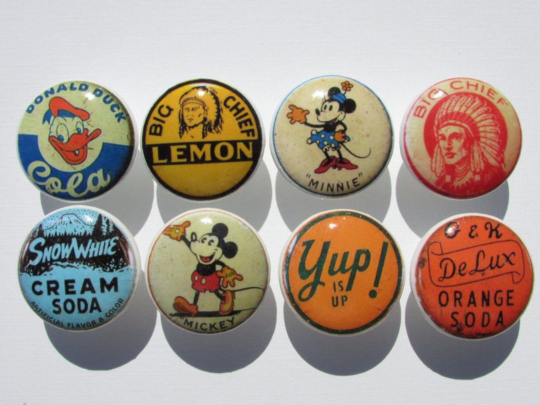 Set of 8, Vintage Soda Pop Bottle Cap Knobs, Kitchen Knobs, Cabinet ...