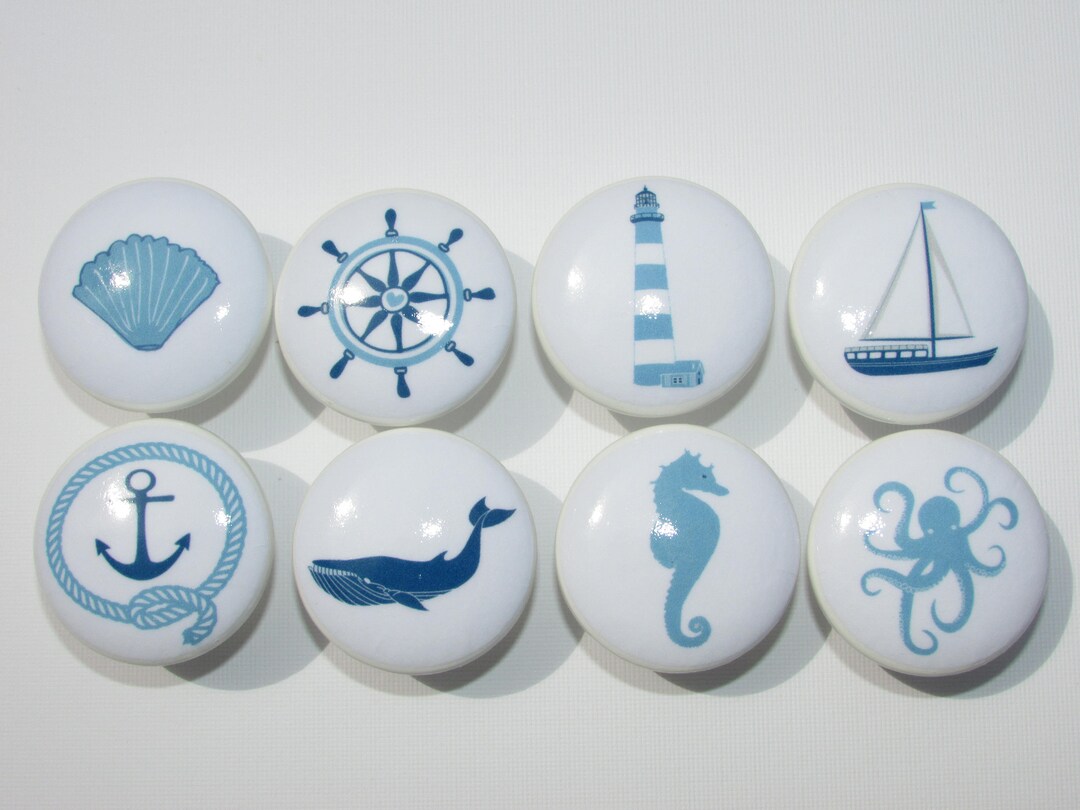 Set of 8, Nautical Knobs White Background, Cabinet Knobs, Drawer Knobs ...
