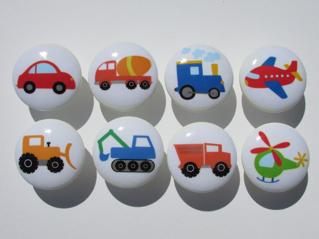 Set of 8, Boys Construction Transportation Knobs, Construction Knobs, Transportation Knobs, Boys ...