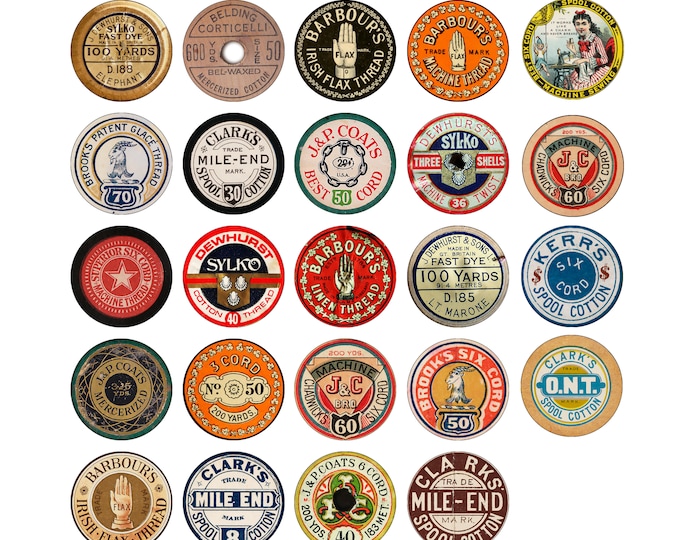 Set of 8, Vintage Sewing Thread Spool Labels Knobs, Cabinet Knobs ...