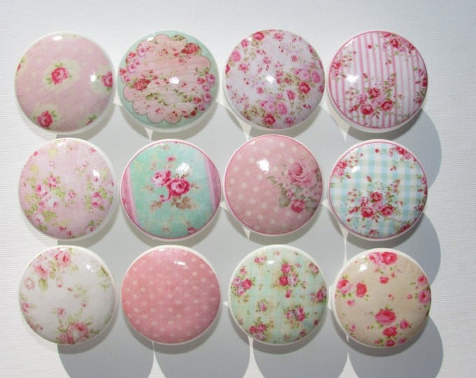 Set of 12, Shabby Pink Rose Knobs, Vintage Rose Knobs, Cottage Knobs ...