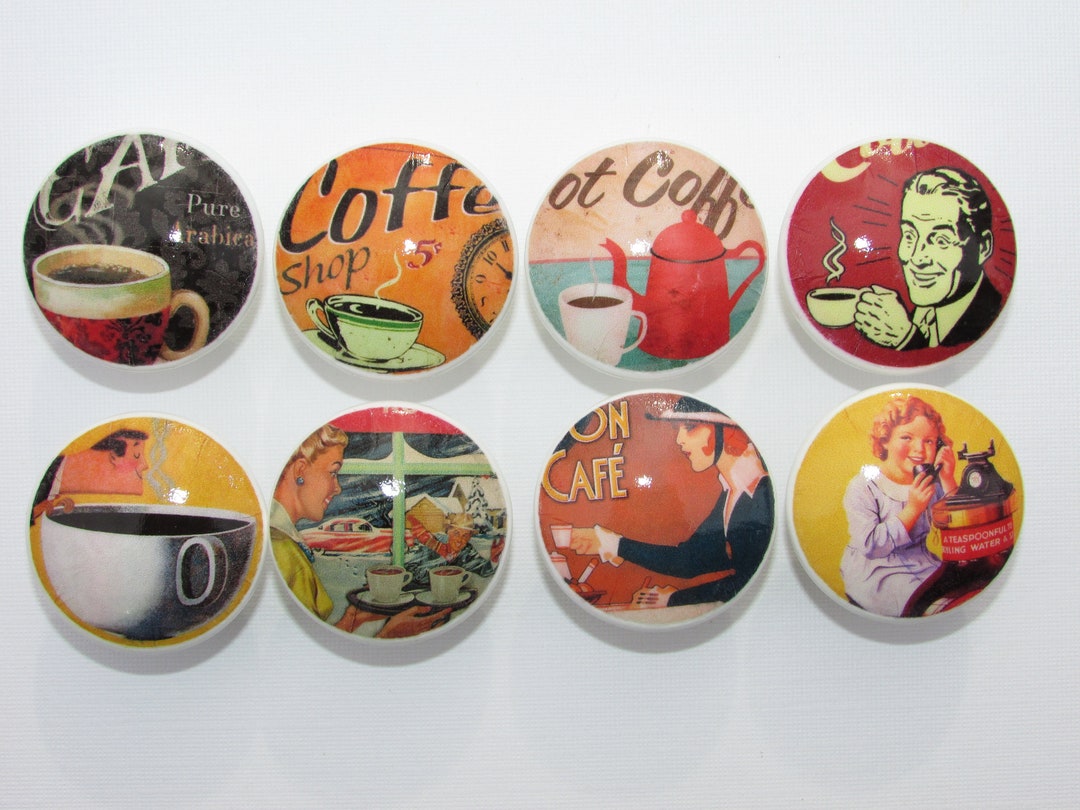 Set of 8, Vintage Coffee Knobs, Kitchen Knobs, Cabinet Knobs, Retro Knobs, Coffee Bar, Coffee ...