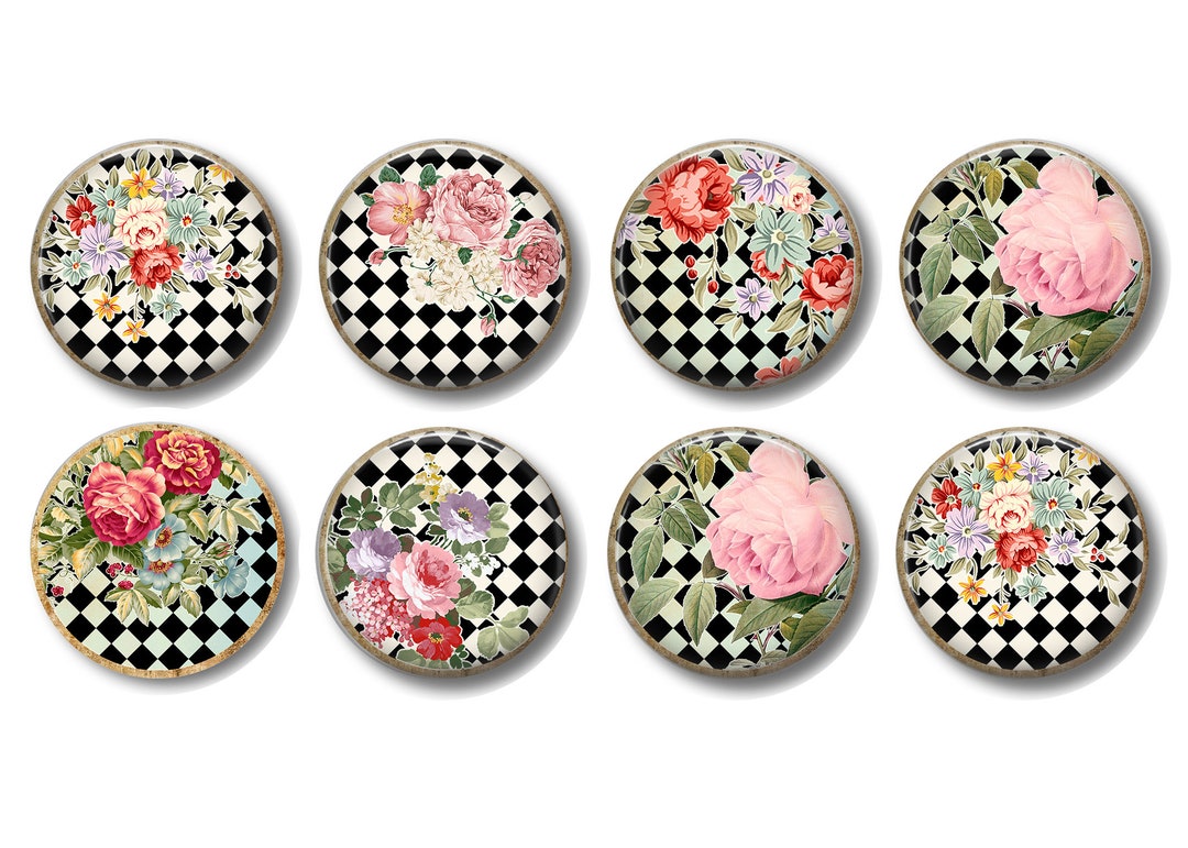 Set of 8 Alice in Wonderland Black and White Checked Flower - Etsy