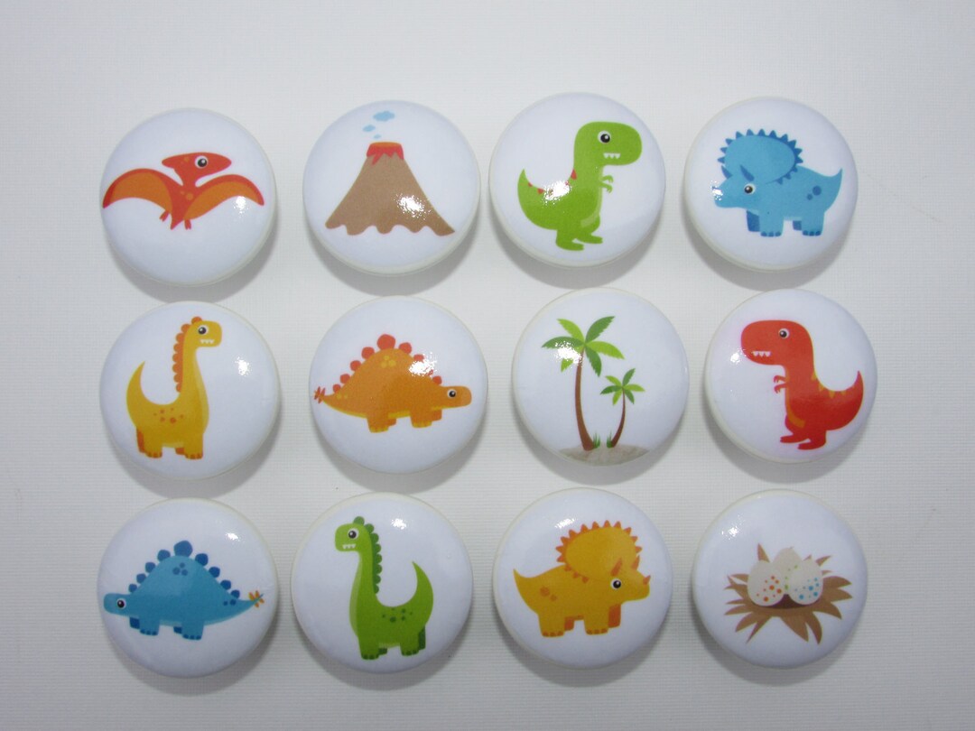 Set of 12, Bright Colors Dinosaur Knobs, Dinosaur Knobs, Drawer Knobs ...