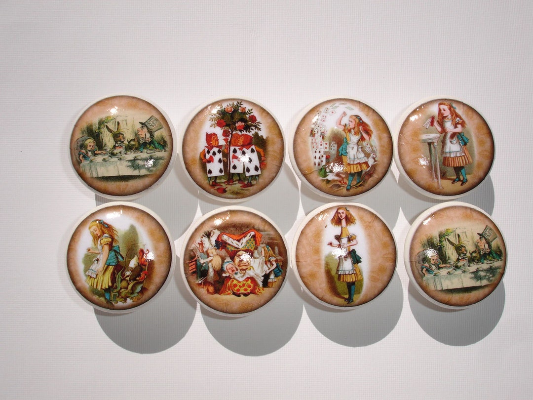 Set of 8, Alice in Wonderland Knobs, Cabinet Knobs, Dresser Drawer ...