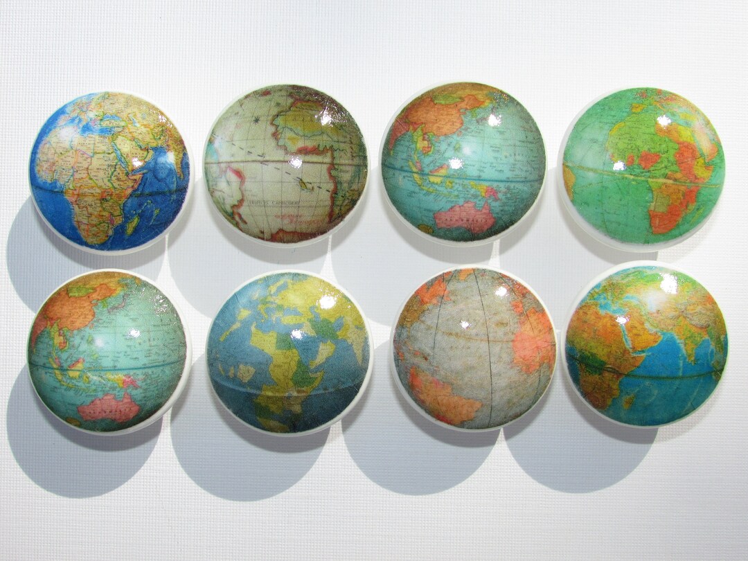 Set of 8, Vintage Old-world Globe Knobs, Atlas, Maps, Den Knobs, Study ...