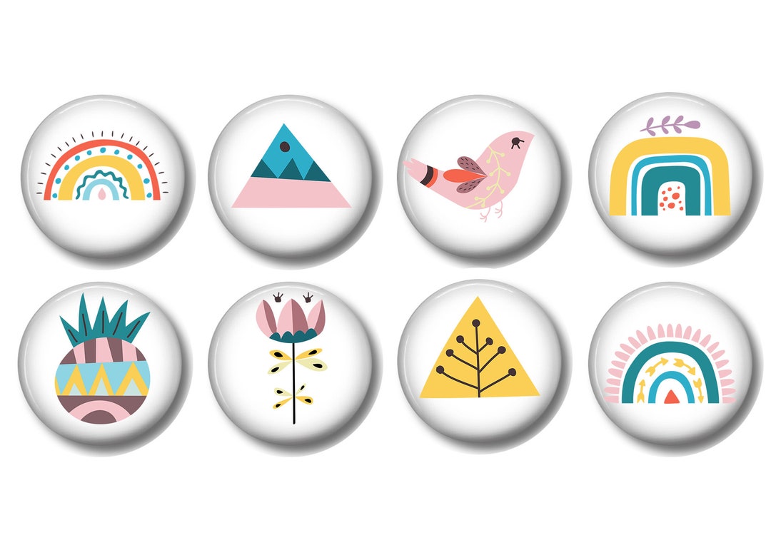 Set of 8, Girls Boho Scandi Scandinavian Knobs, Rainbow, Flower, Girls ...