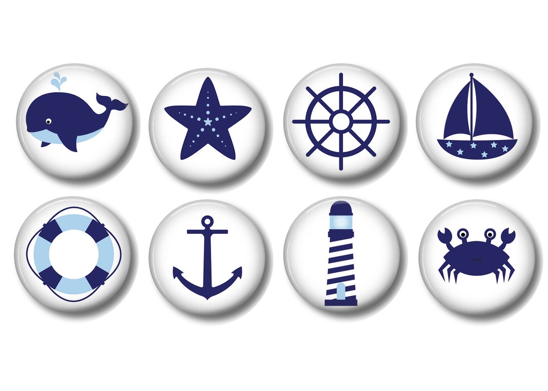 Set of 8, Boys Navy Blue Nautical Knobs, Dresser Drawer Knobs, Drawer ...
