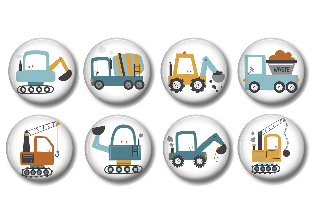 Set of 8, Boys Digger Knobs, Construction Knobs, Digger, Crane, Bobcat ...