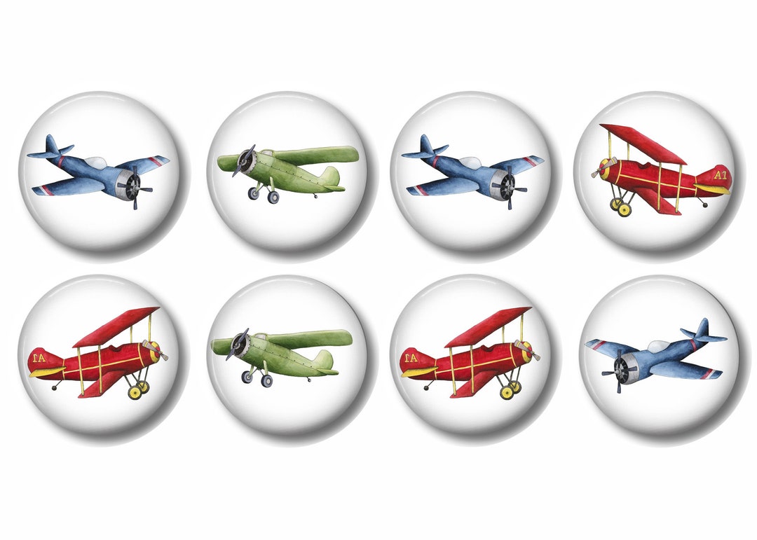 Set of 8, Vintage Airplane Knobs, Plane, Biplane, Blue, Green, Red ...
