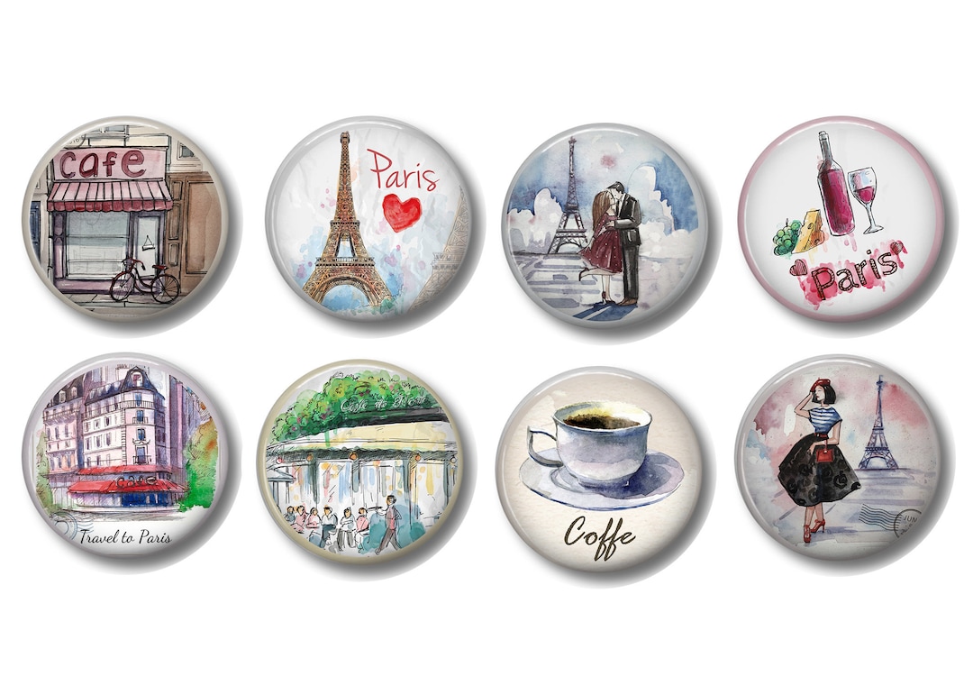 Set of 8, Paris Watercolor Knobs, Romantic Knobs, Eiffel Tower, Cafe ...