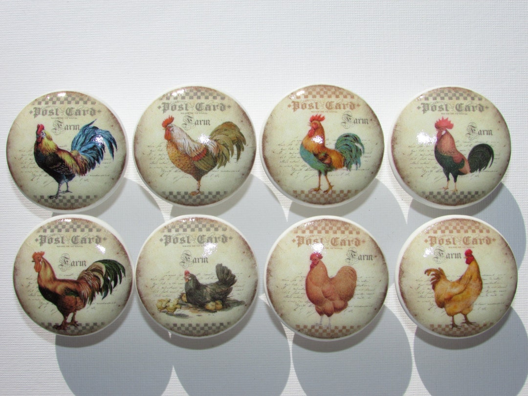 Set of 8, Rooster Chicken Knobs, Farm Knobs, Farmhouse Knobs, Cabinet Knobs, Kitchen Knobs ...