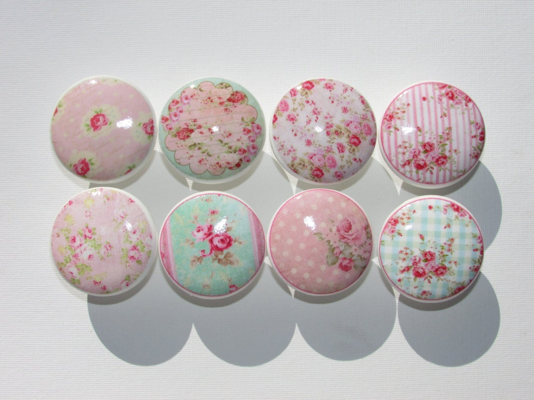 Set of 8, Shabby Pink Rose Knobs, Vintage Rose Knobs, Cottage Knobs ...