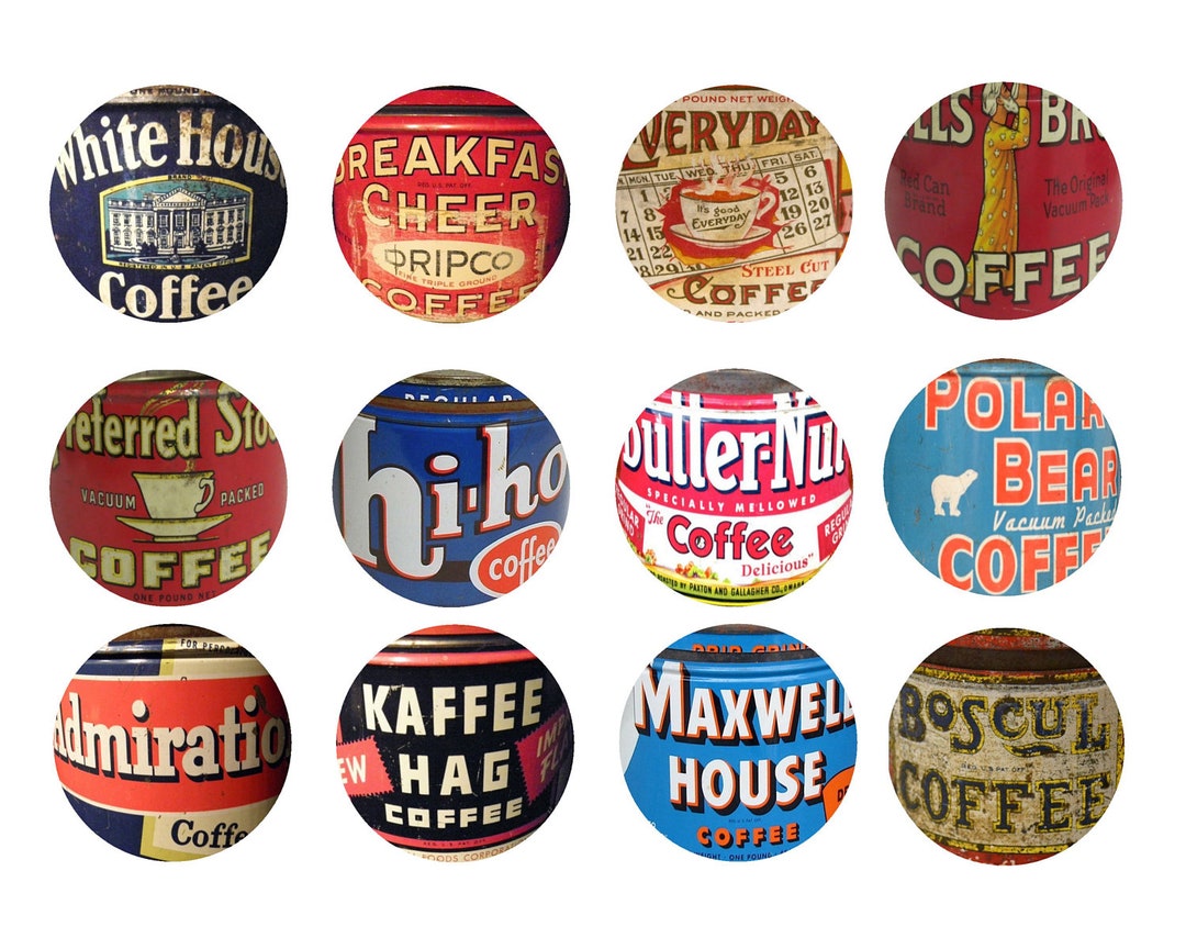 Set of 8, Vintage Coffee Can Knobs, Kitchen Knobs, Cabinet Knobs, Retro ...