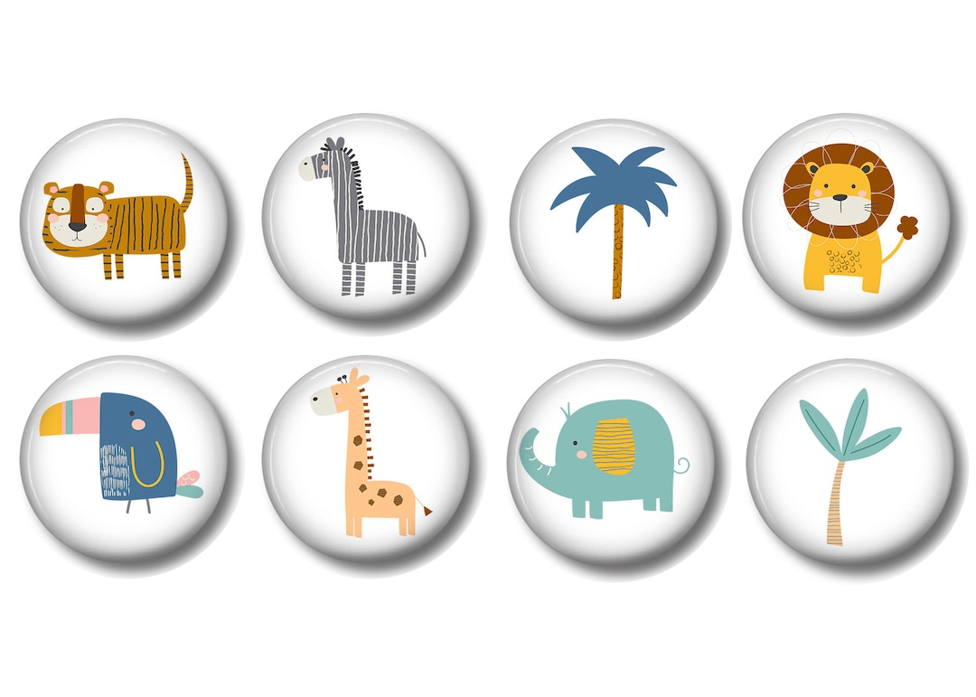 Set of 8, Jungle Safari Animal Fun Knobs, Safari Knobs, Jungle Knobs ...