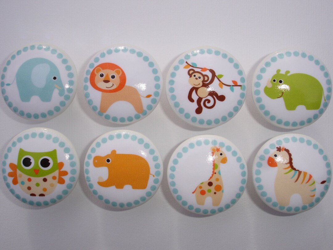 Set of 8, Jungle Safari Animals Knobs, Safari Knobs, Jungle Knobs ...