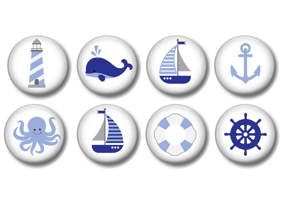 Set of 8, Boys Blue and Light Blue Nautical Knobs, Boys Room, Nursery ...