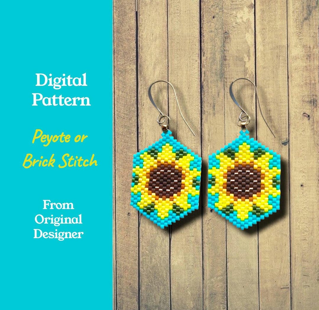 Sunflower Peyote Earring Pattern, Brick Stitch, Seed Bead (PDF Pattern ...