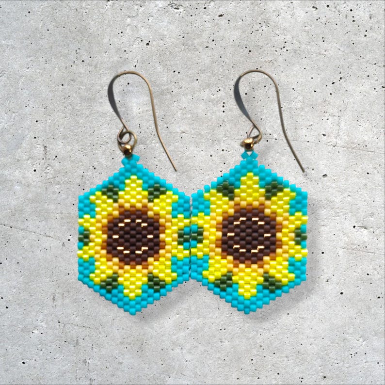 Sunflower Peyote Earring Pattern, Brick Stitch, Seed Bead (PDF Pattern ...
