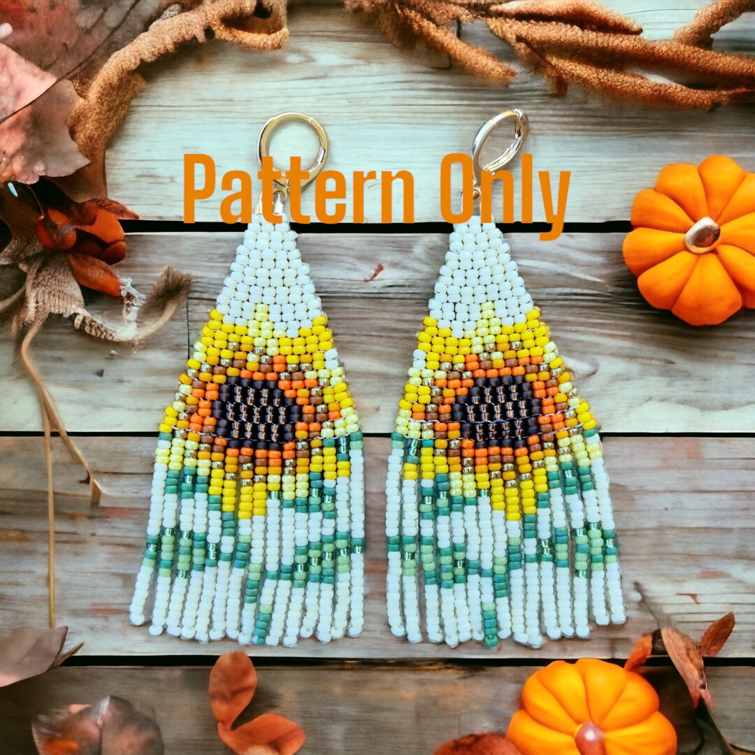 Fall Sunflower Seed Bead 2-drop Brick Stitch Fringe Tassel Earring ...