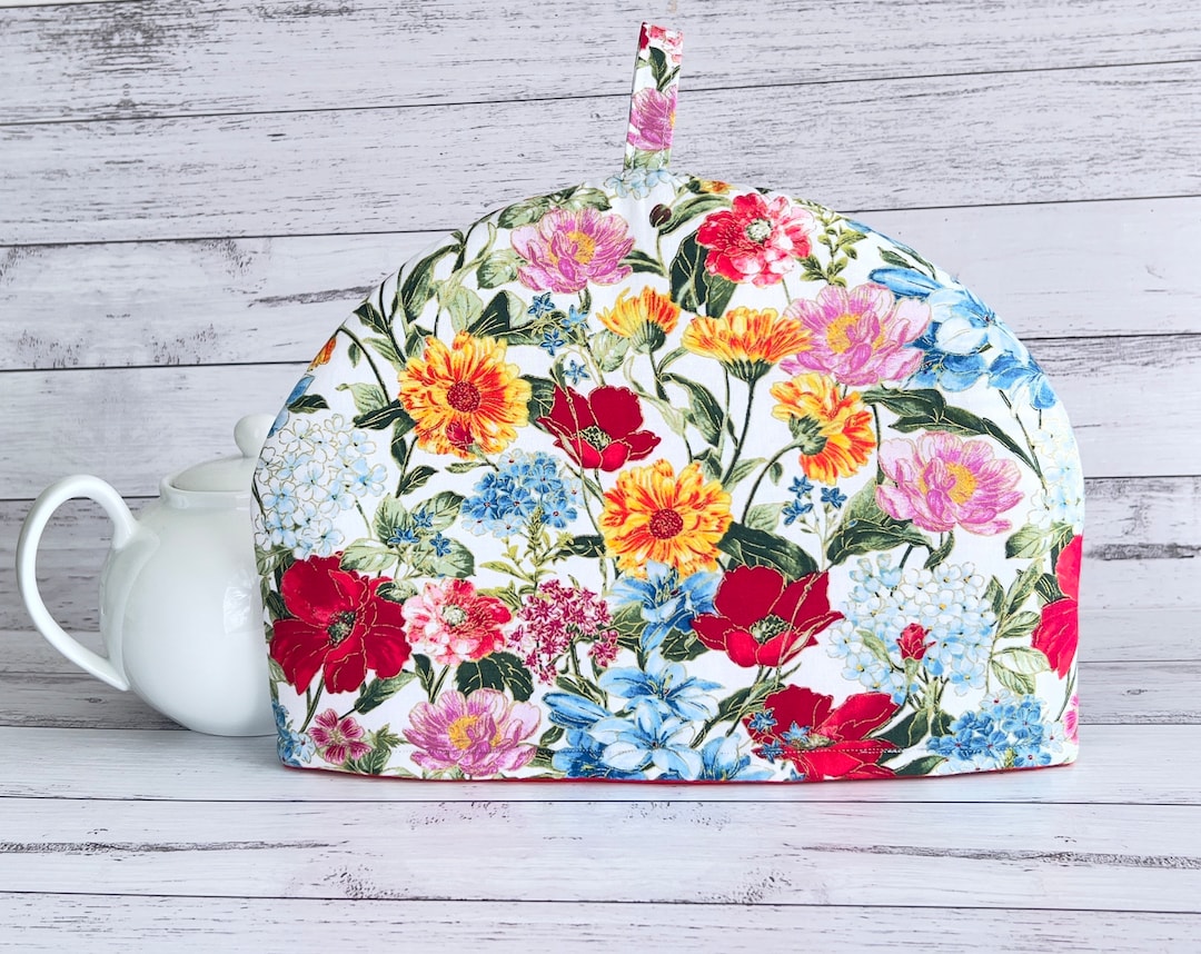 Colourful Cottage Garden Print Tea Cosy, Floral Fabric Tea Cozy, Orange ...