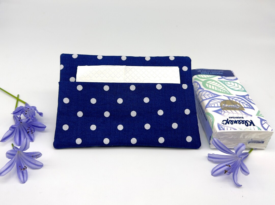 Indigo Blue and White Polka Dot Fabric Tissue Holder, Travel Pocket ...