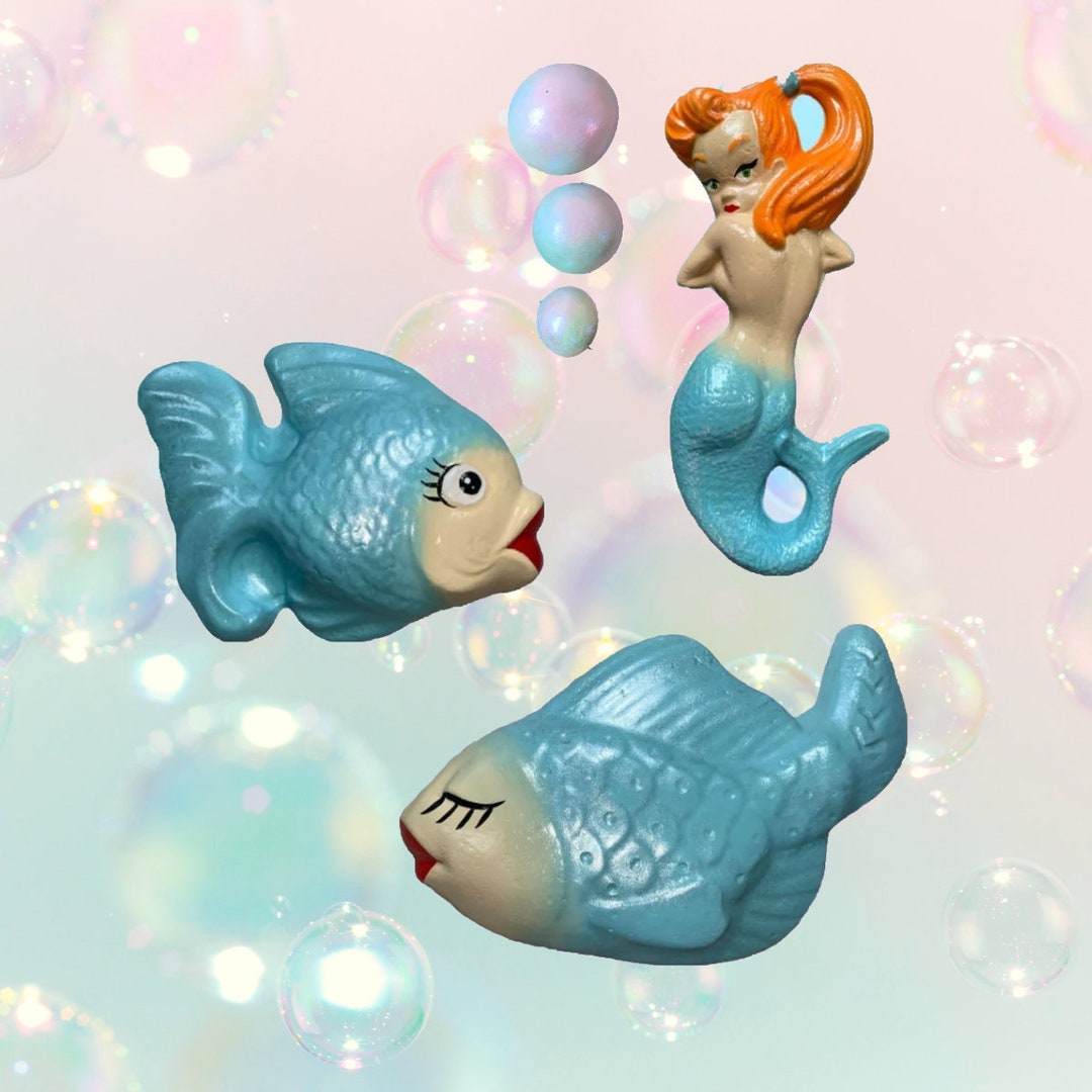 Chalkware Fish Mermaid Bubbles Complete Set Blue - Etsy