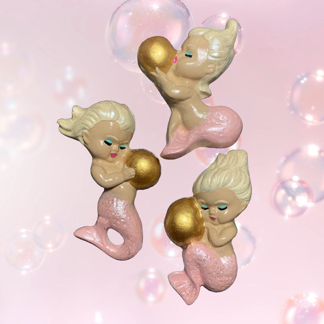 Retro Chalkware Baby Mermaids Bubbles COMPLETE SET - Etsy