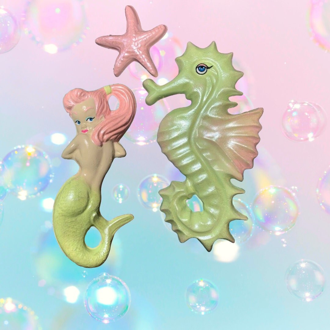 Spiny Seahorse Starfish Mermaid RETRO Chalkware Set - Etsy