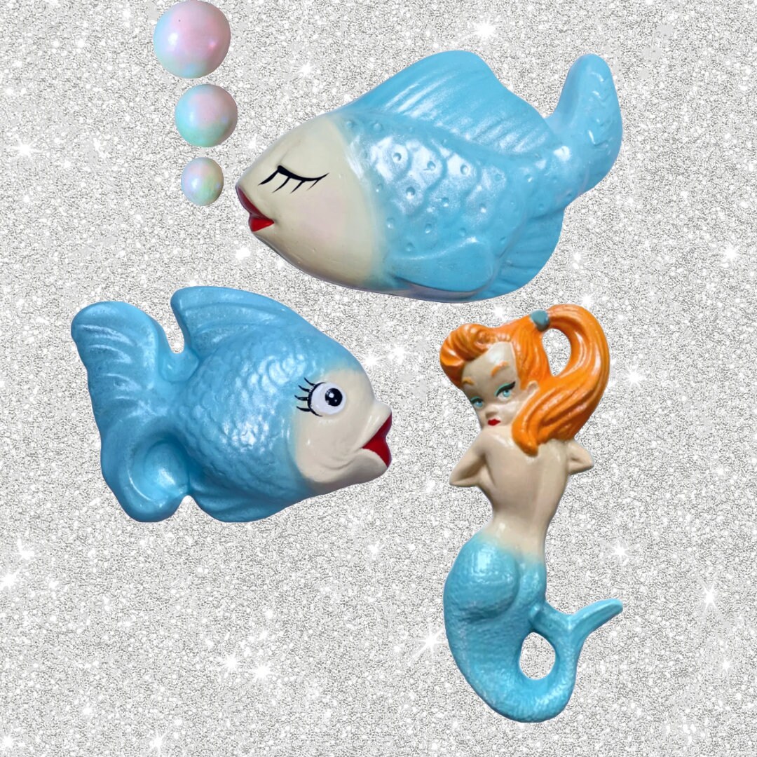 Chalkware Fish Mermaid Bubbles Complete Set Blue - Etsy