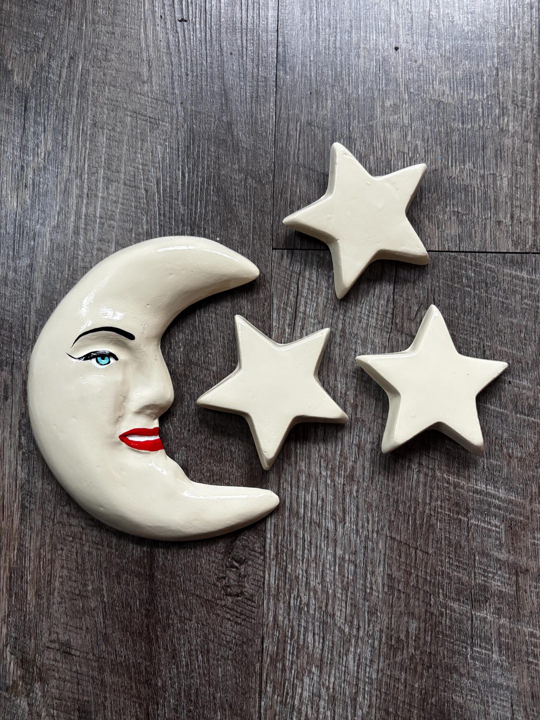 Small Celestial Moon + Stars - Retro Chalkware Set - Etsy