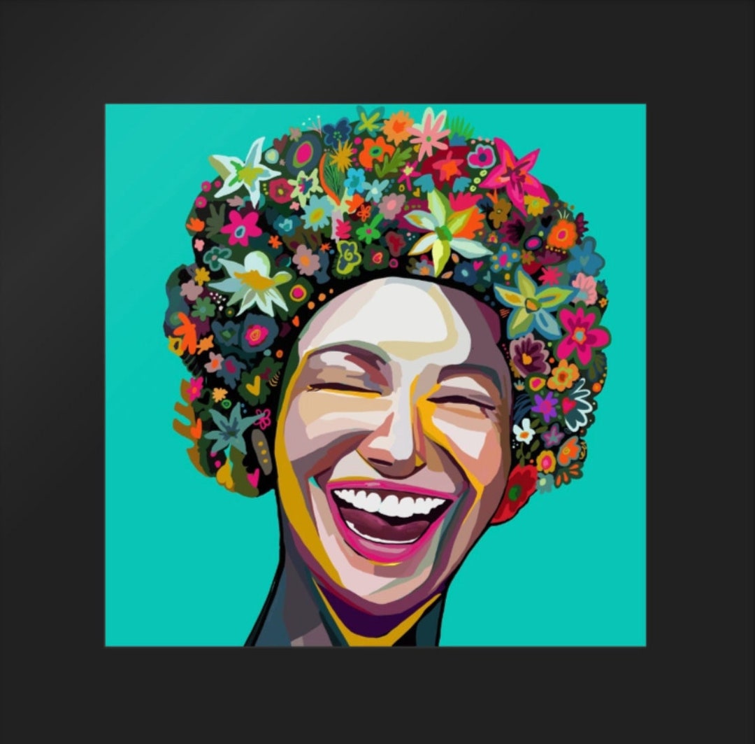 Happy Art Print: Laughing Flower Woman - MATTED - Etsy