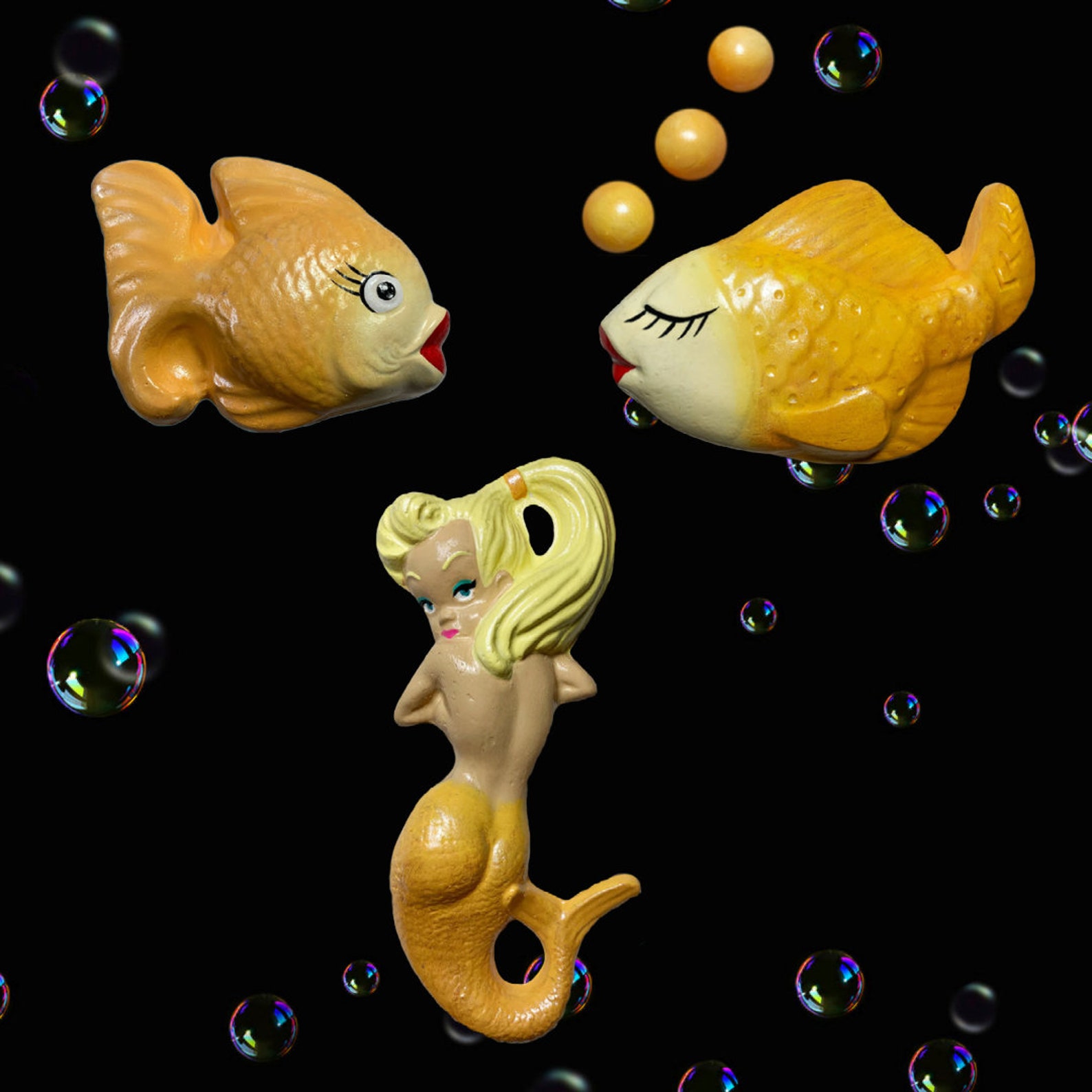 Chalkware Fish Mermaid Bubbles Complete Set CANTALOUPE - Etsy