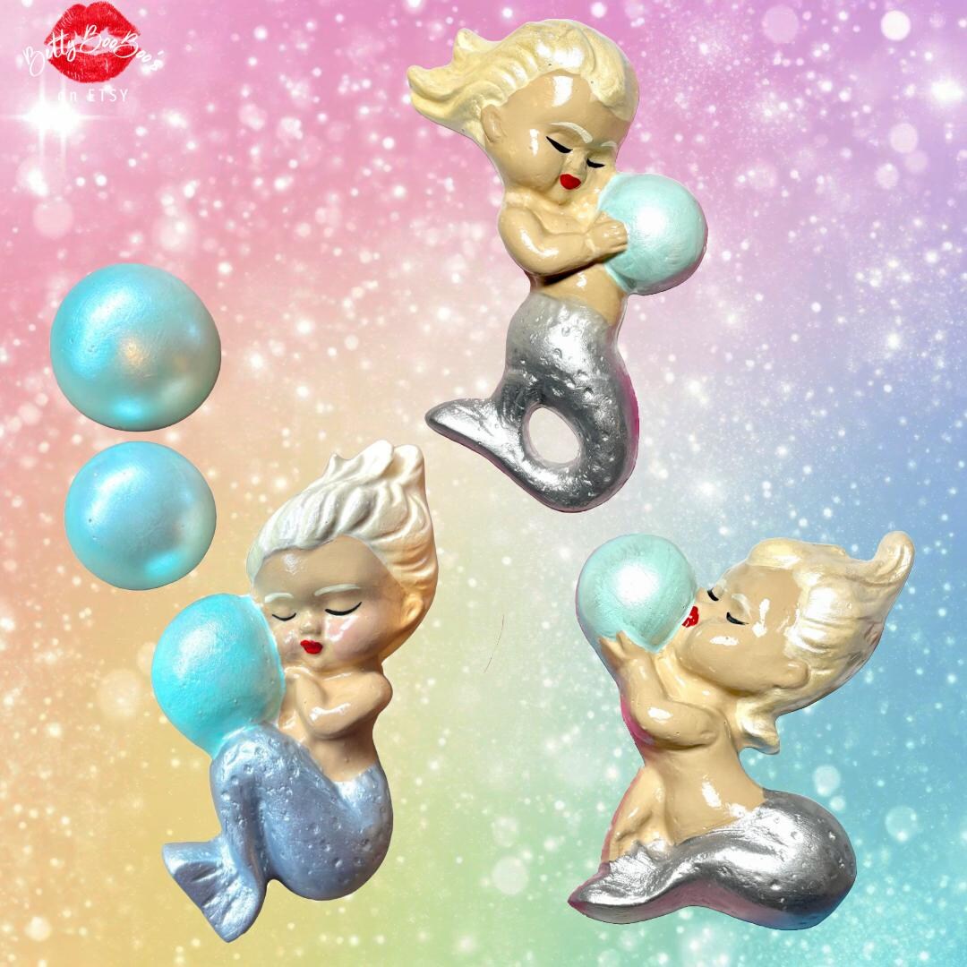 Retro Chalkware Baby Mermaids + Bubbles - COMPLETE SET - Etsy