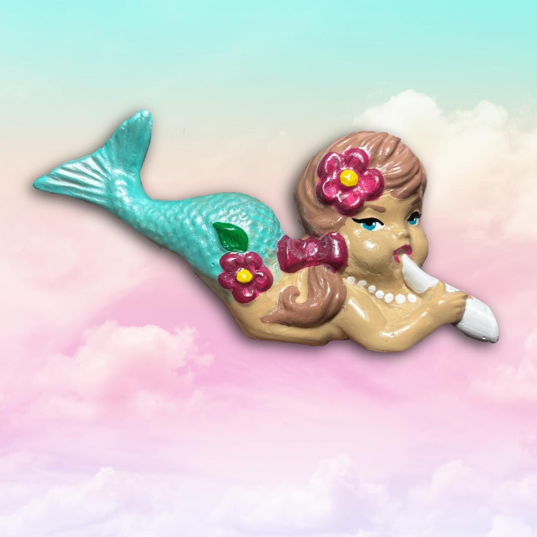 MINI Chalkware Baby Mermaid Wall Plaque Art - Retro Kitschy Rockabilly ...
