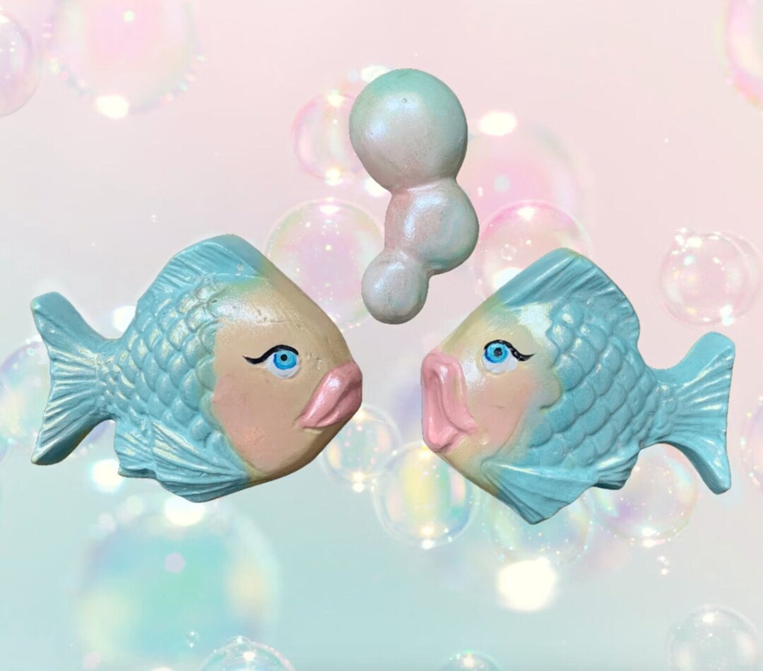 Small Fish + Bubbles Chalkware SET, Blue - Etsy