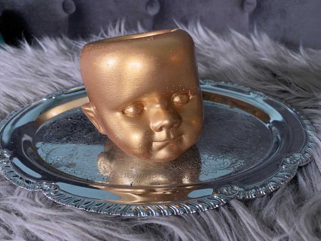 Creepy Baby Doll Head Cement Planter Hand Painted Gold - Etsy