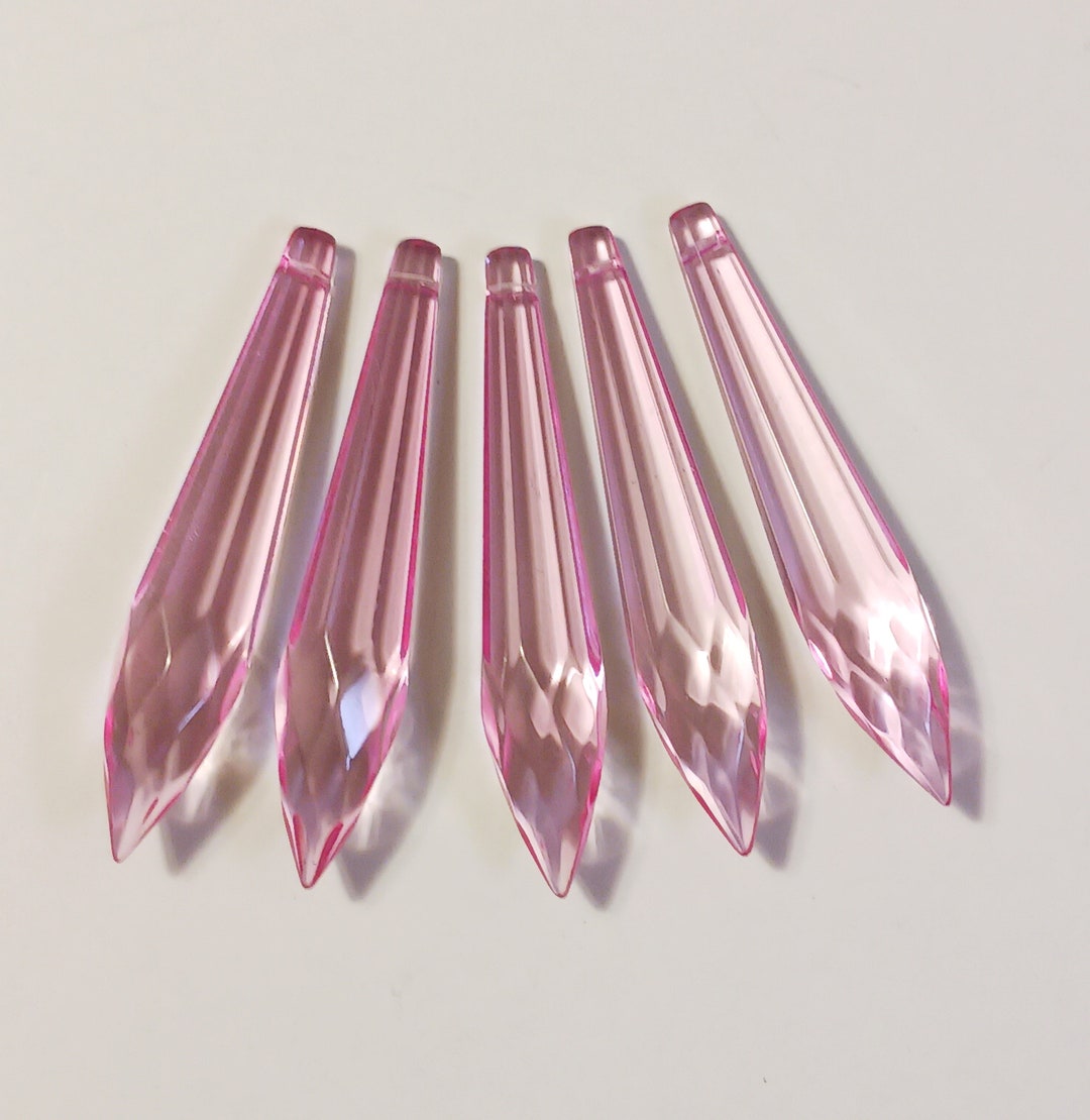 Pink Icicle Crystals 76mm Set of 5 for Chandeliers, Windchime, Crafts ...