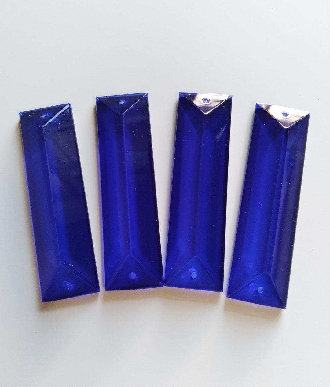 Dark Blue Rectangle Prism Crystals 22mm X 76mmm Set of 4 With 2 Holes ...
