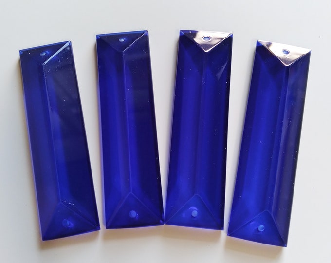 Dark Blue Rectangle Prism Crystals 22mm X 76mmm Set of 4 With 2 Holes ...