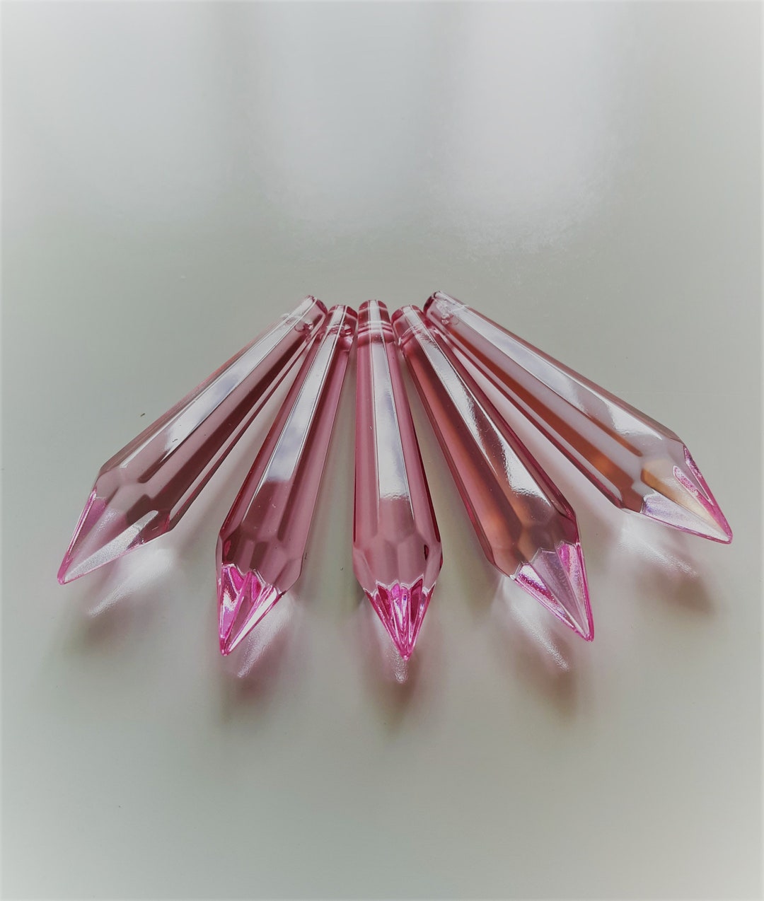 Pink Icicle Crystals 63mm Set of 5 for Chandeliers, Windchime, Crafts ...