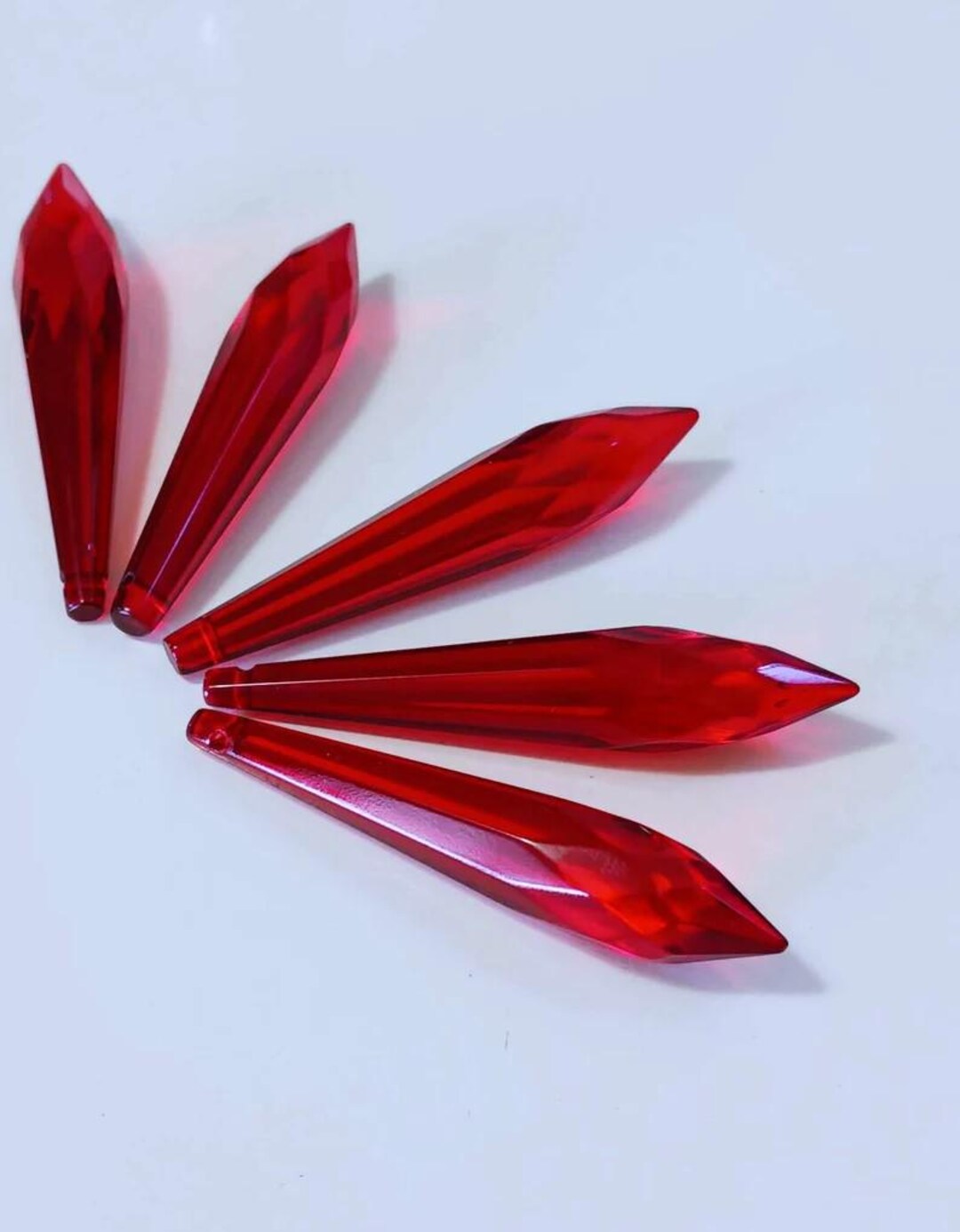 Red Icicle Crystals 76mm Set of 5 for Windchimes, Chandeliers, Lamps - Etsy