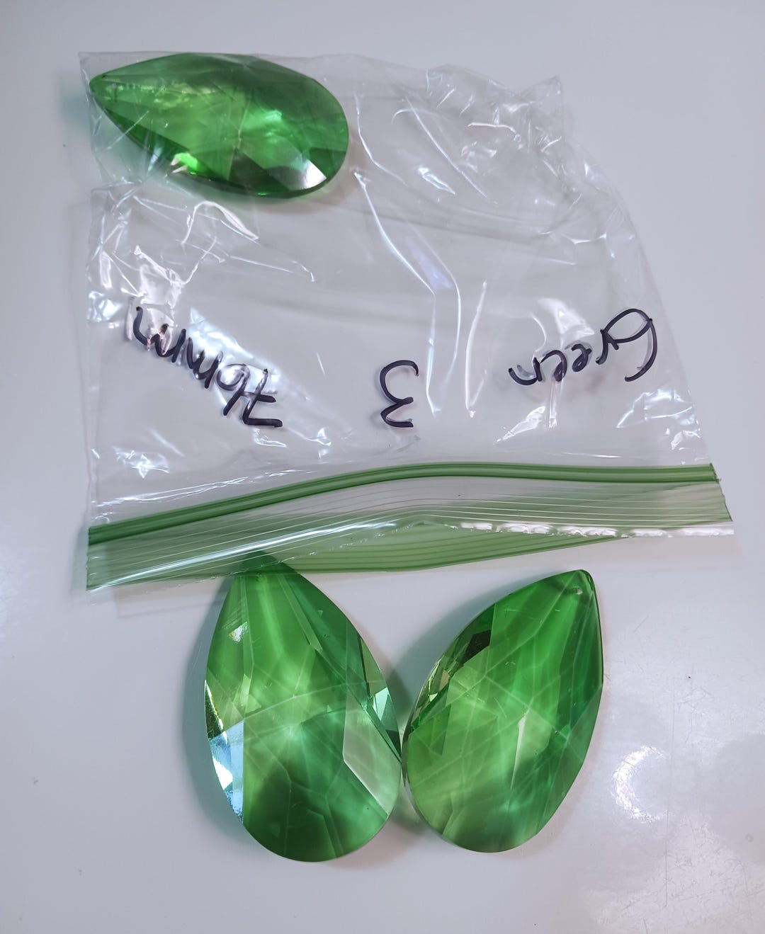 Green Facet 3 Teardrop Crystals 76mm SECONDS (scratched, Nicks) Wreaths ...